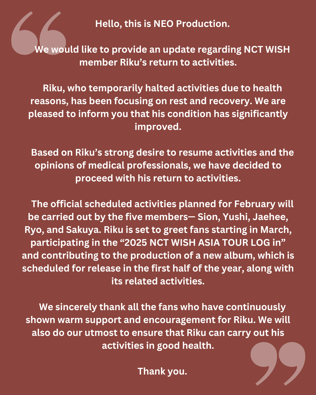 NCT WISH’s Riku Set To Return From Hiatus | Namaste Hallyu - NamaSTAY ...